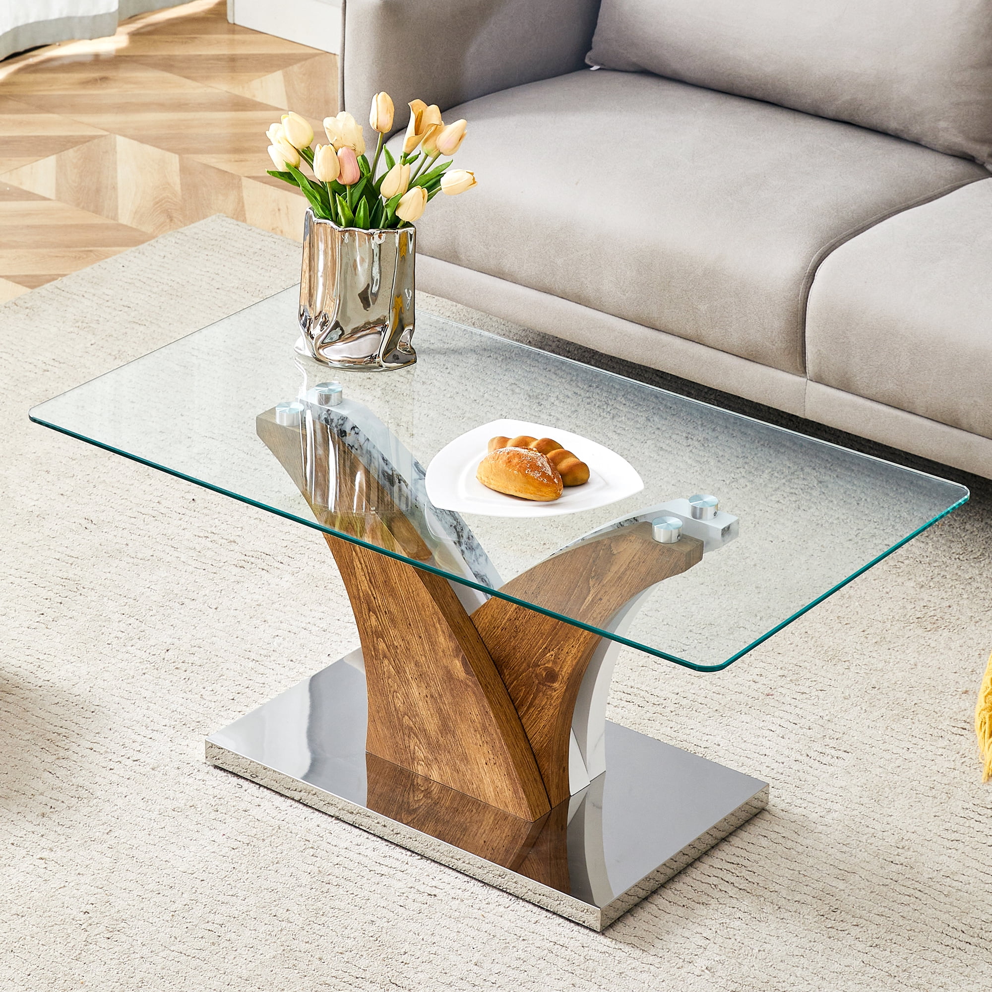 Rectangular Coffee Table.Tempered Glass Countertop,And Artistic Mdf ...