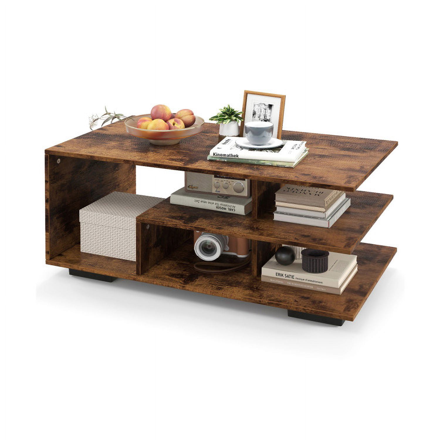 Rectangular Coffee Table with L-shaped Middle Shelf - Walmart.com