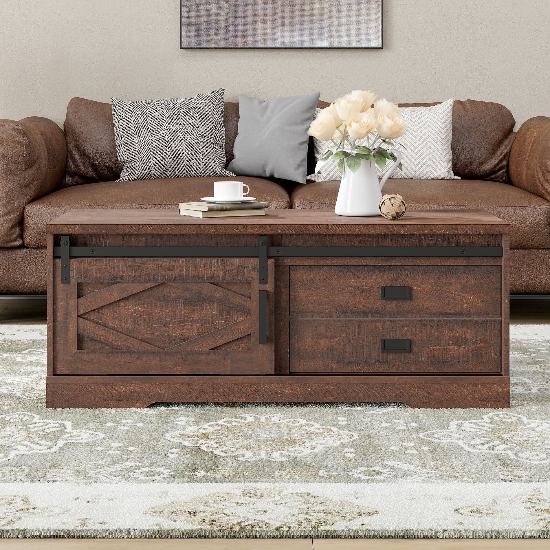 Engineered Wood Rectangular Coffee Table with Hidden Storage - Walmart.com
