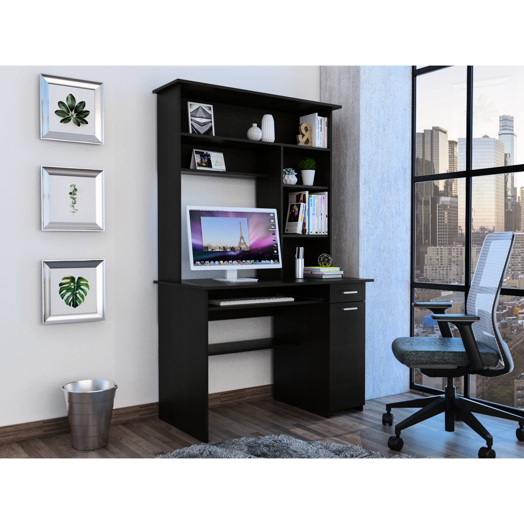 Rectangular Computer Desk+Retractable Keyboard Storage”-“Office Setup ...
