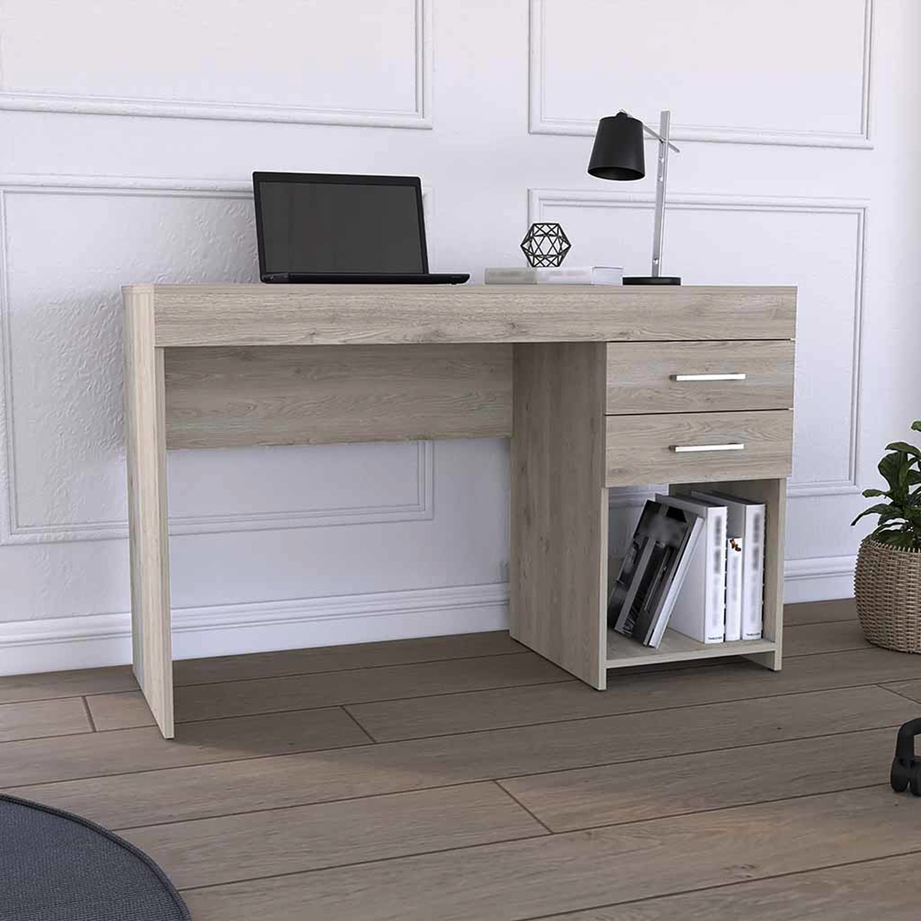 Rectangular Computer Desk With Two Drawer Utilities - Gray Modern ...