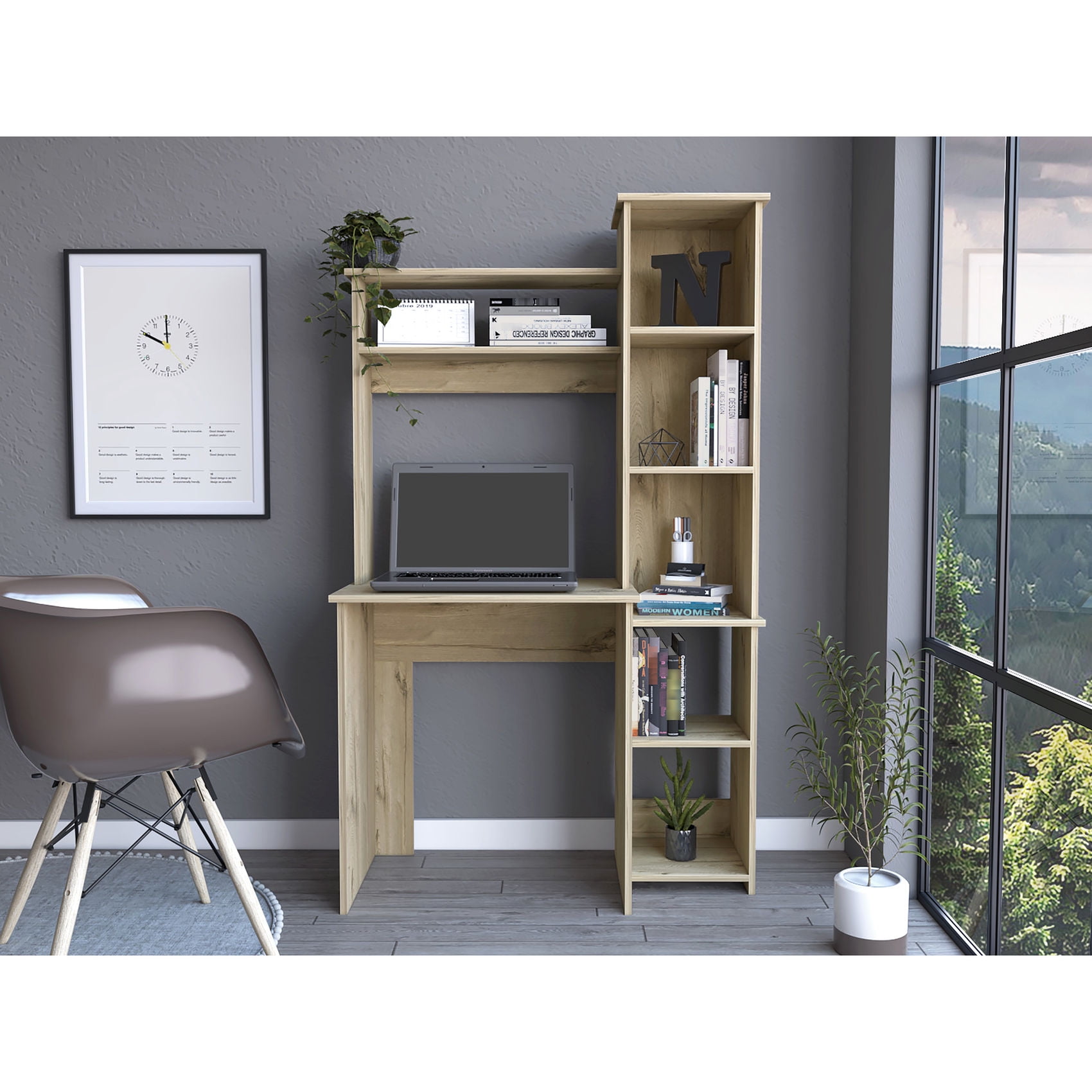 Rectangular Computer Desk with Open Cubbies and Shelves / Suitable for ...