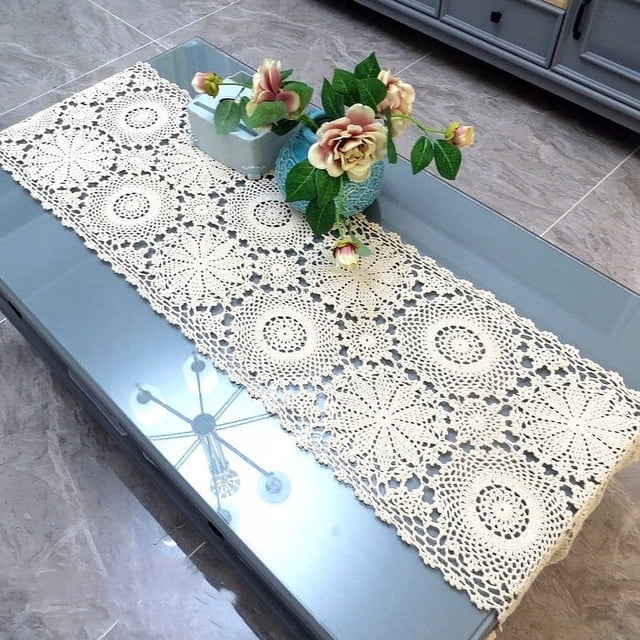 Rectangular Cotton Handmade Crochet Lace Table Runner Doilies Table ...