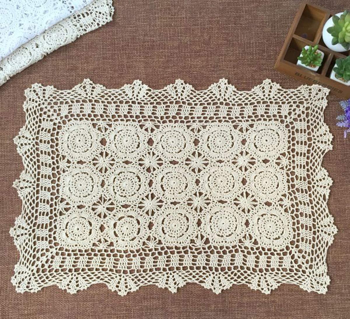 Rectangular Cotton Handmade Crochet Lace Table Runner Doilies Table Dresser Scarf Décor ...