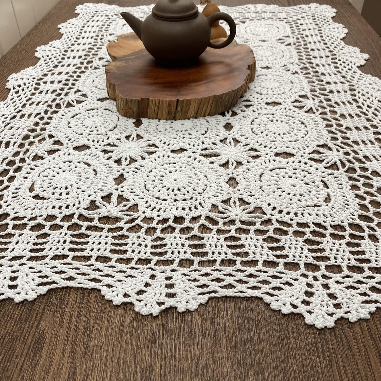 Rectangular Cotton Handwork Crochet Lace Table Runner Cloth Doilies ...