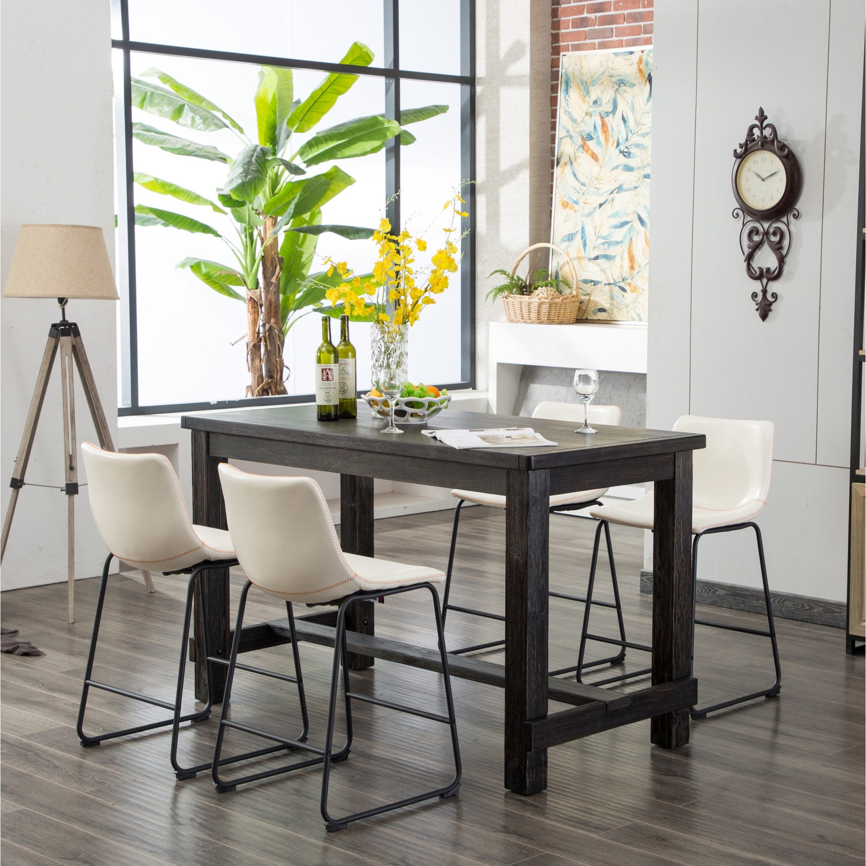 Rectangular Counter Height Table and 4 White Chairs - Versatile Seating ...