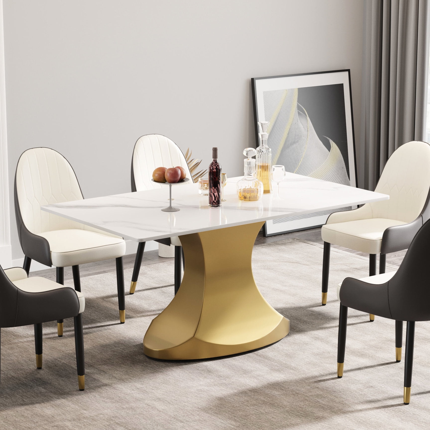 Rectangular Dining Table / 63" Product Depth, 12mm Thick Panel, Metal ...