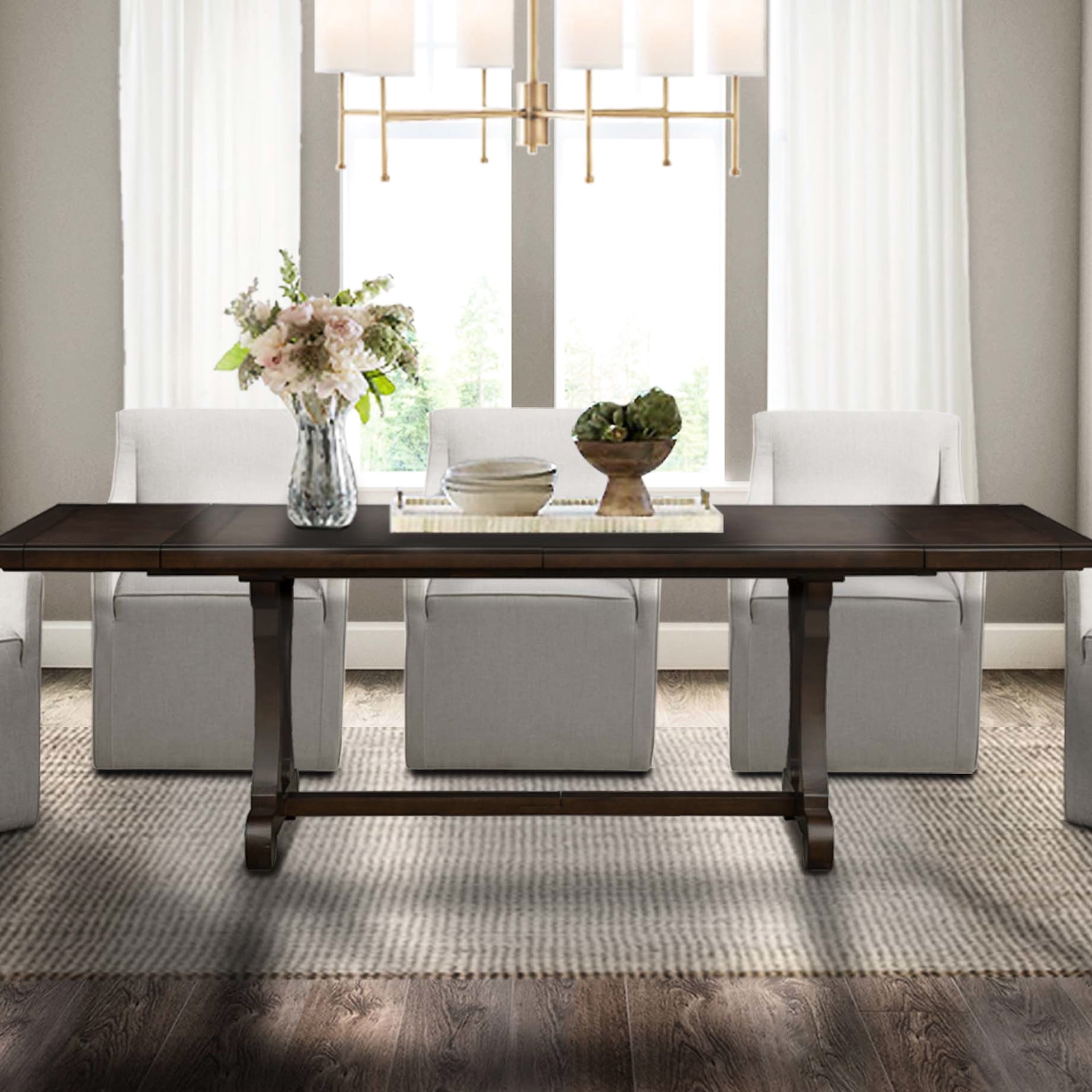 Rectangular Dining Table With Extension In Brown Color - Solid Wood ...