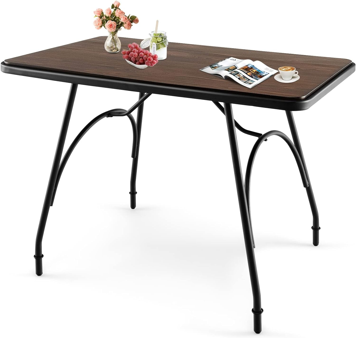 Rectangular Dining Table - Industrial Kitchen Table w/Wooden Tabletop ...