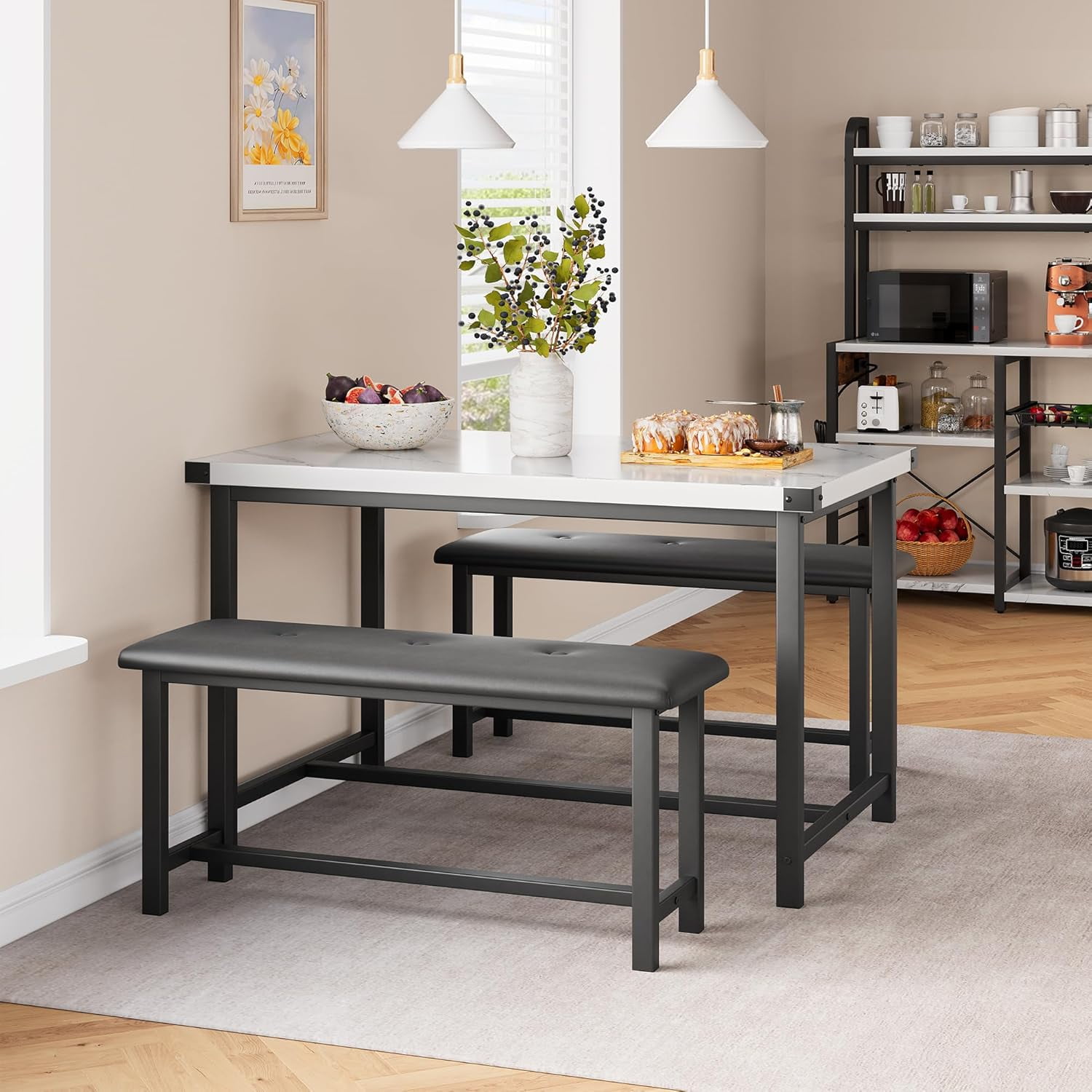 Rectangular Dining Table Set for 4, Small Kitchen Table Set with 2 ...