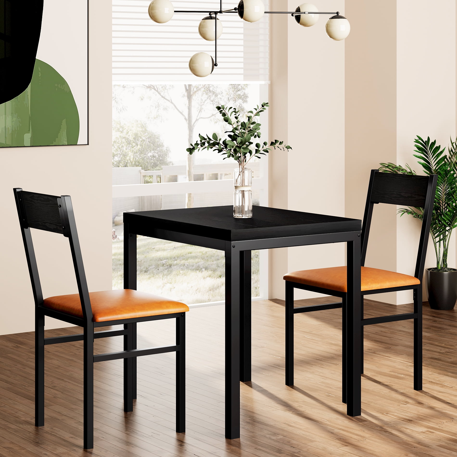 Rectangular Dining Table Set with 2 Cushioned Chairs for Small Space, 3 ...