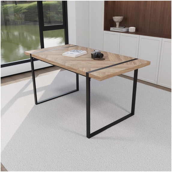Rectangular Dining Table for Kitchen, 59" Industrial Modern Design with ...