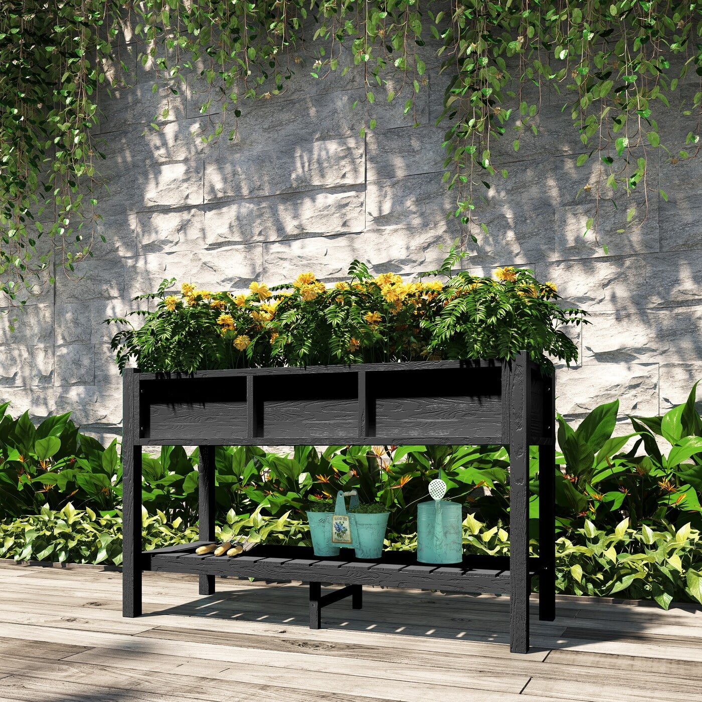 Rectangular Double-Deck Garden Planter Box Raised Garden Bed for ...