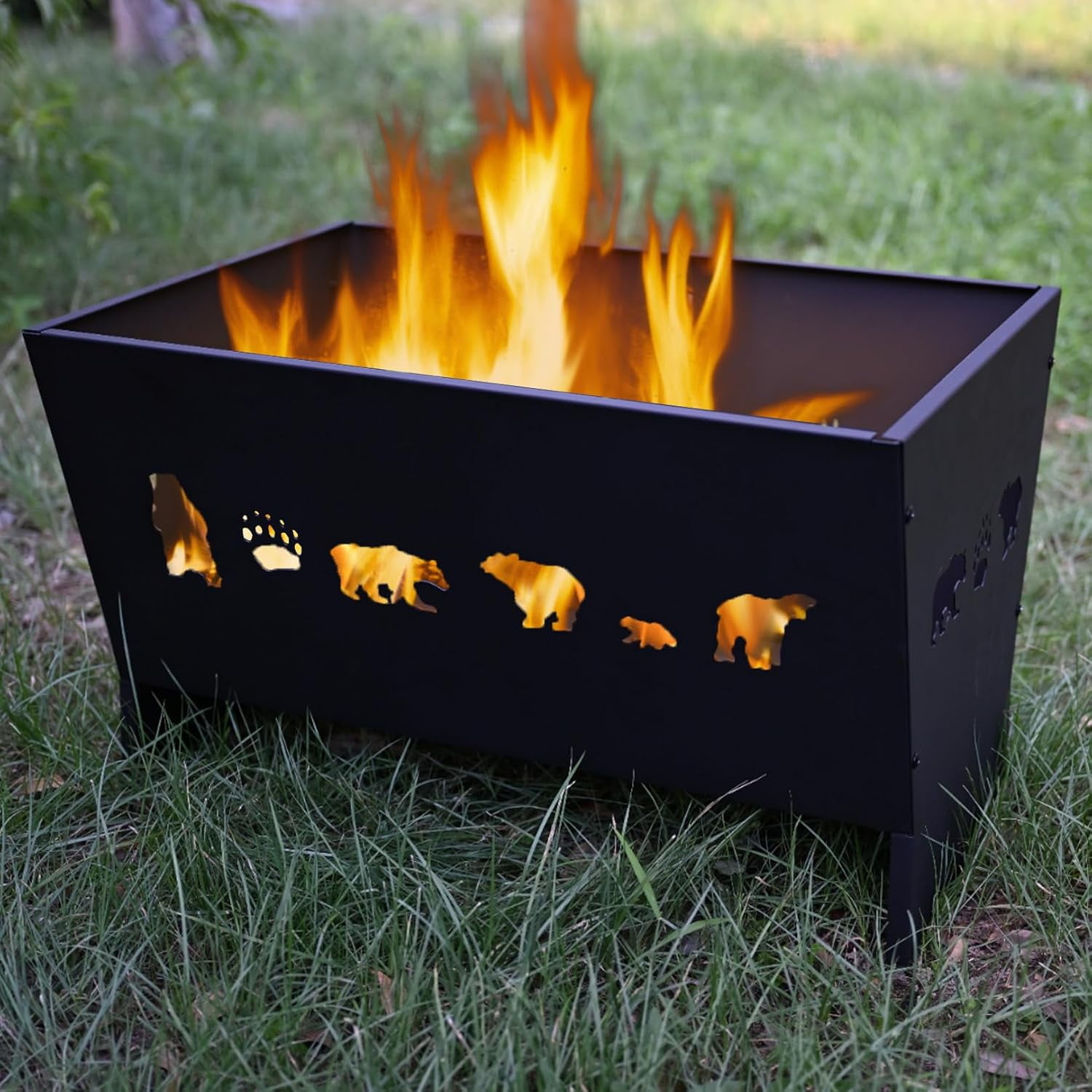 Rectangular Fire Pit Steel Wood Burning Outdoor Fireplace 26" Big Patio ...