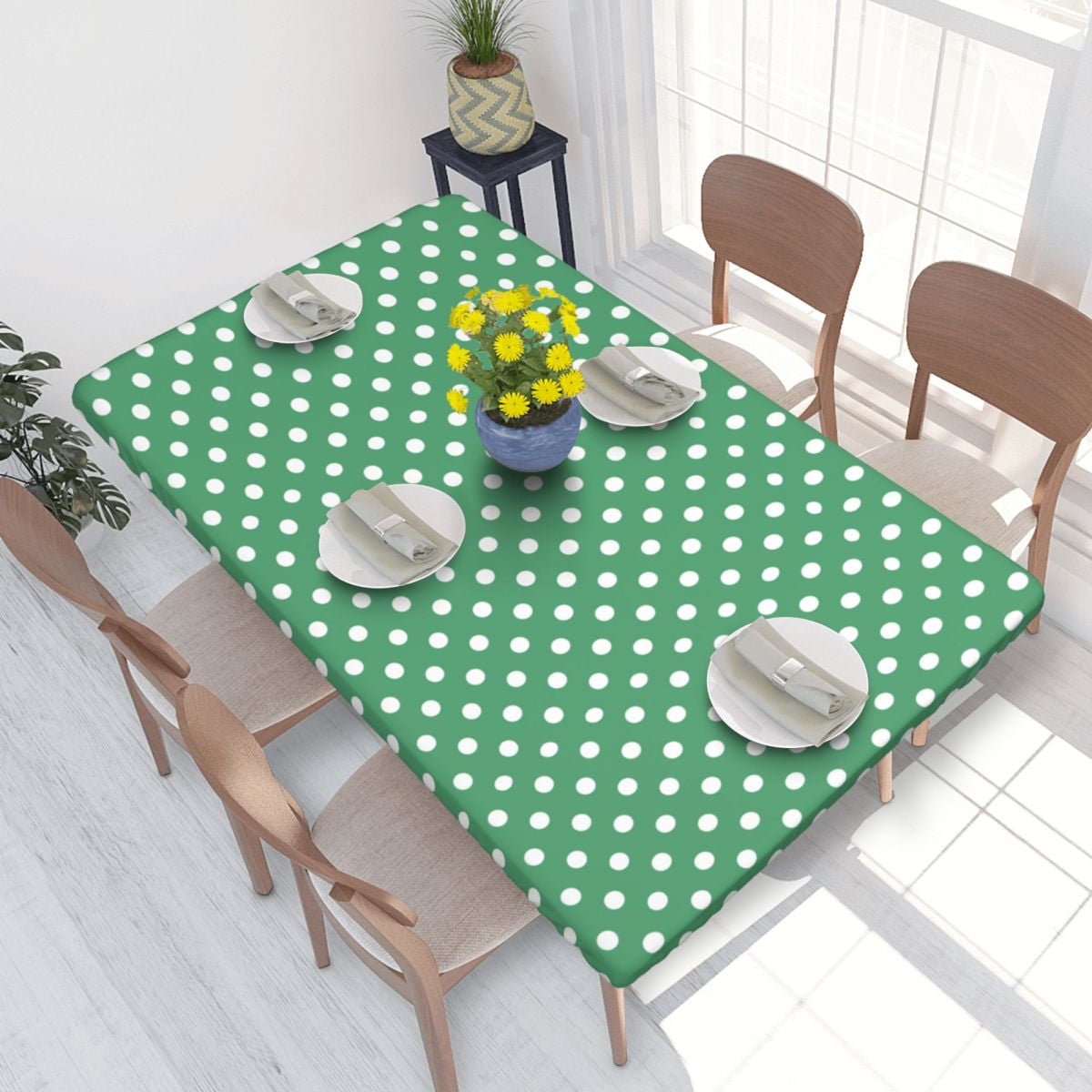 Rectangular Fitted Pink And White Polka Dots Pattern Table Cloth ...