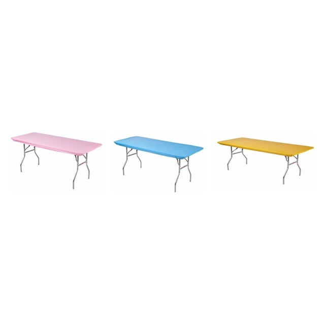 Rectangular Fitted Plastic Table Covers, Bundle of 3 (Pink, Light Blue ...
