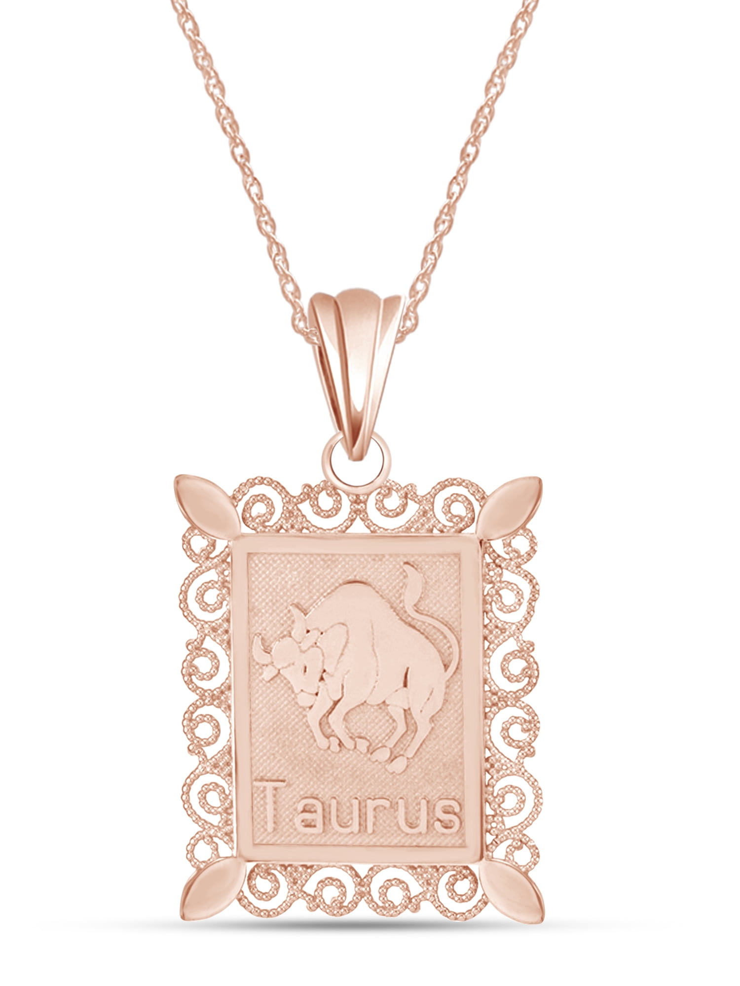 Rectangular Frame Taurus Zodiac Sign Filigree Pendant Necklace In 14k ...