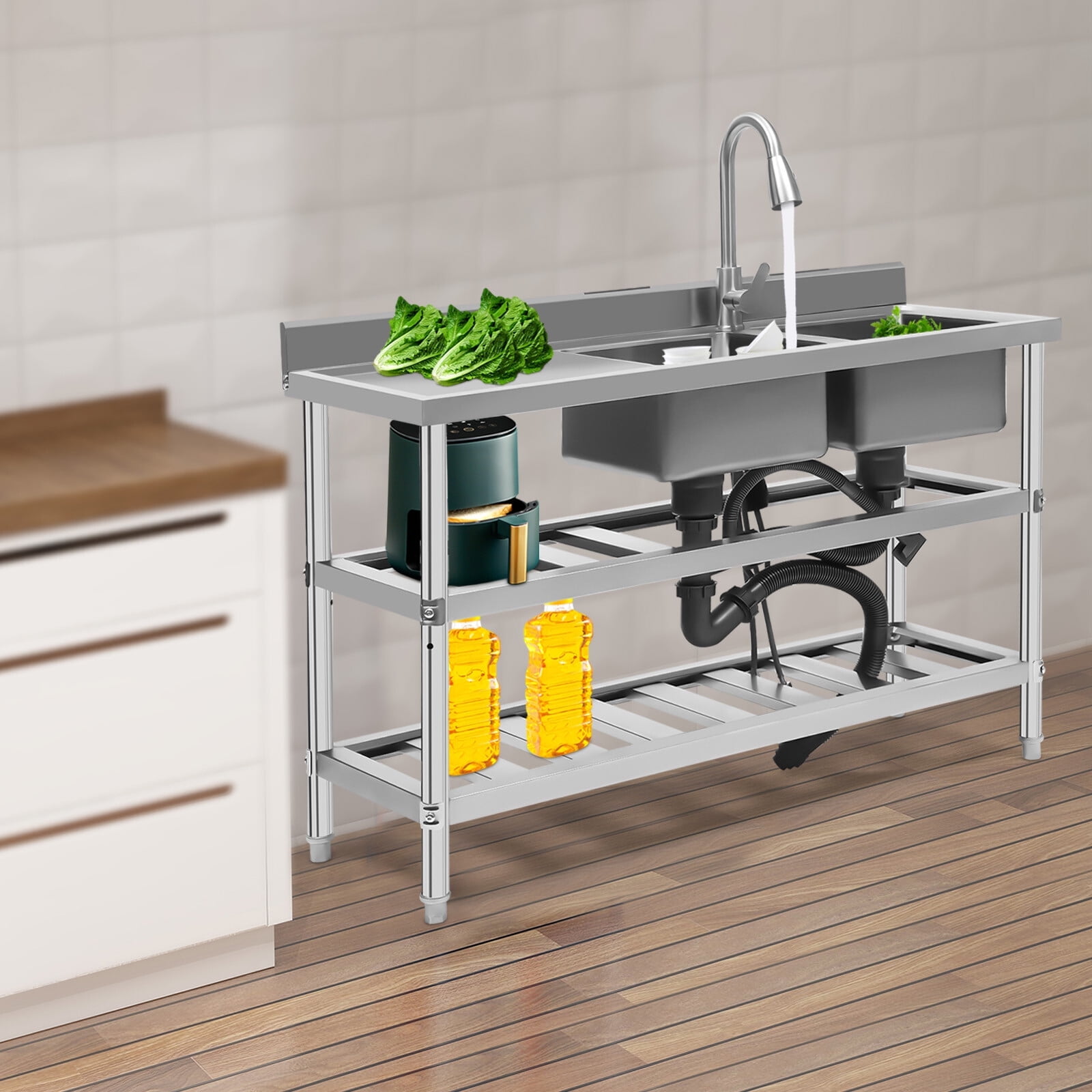 Rectangular Free Standing Two Bowl Sink,Commercial Restaurant Kitchen ...