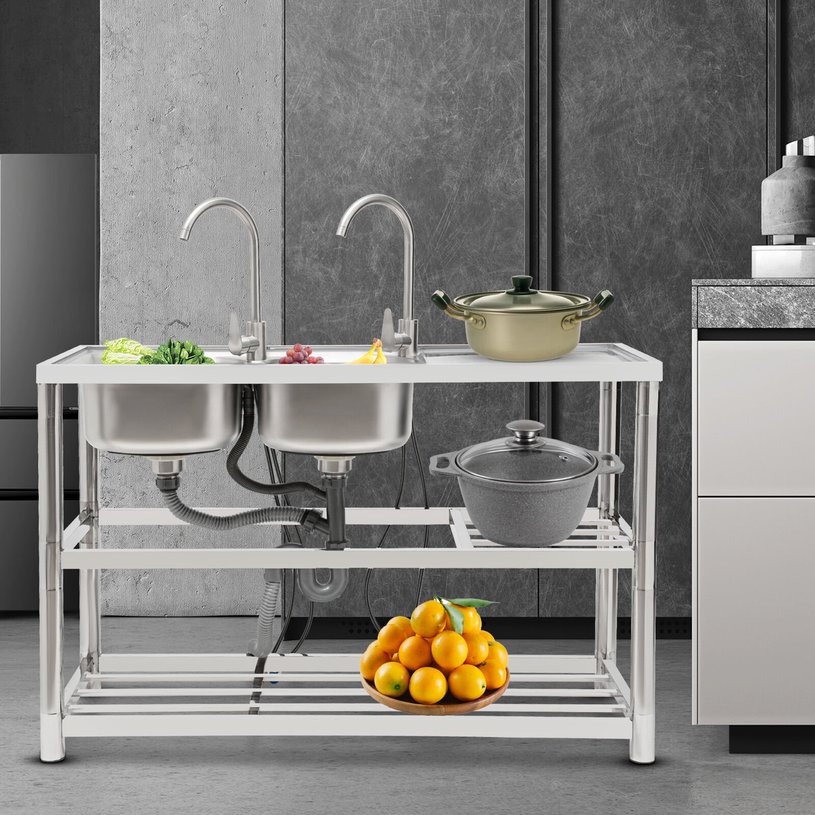 Rectangular Free Standing Two Bowl Sink,Commercial Restaurant Kitchen ...