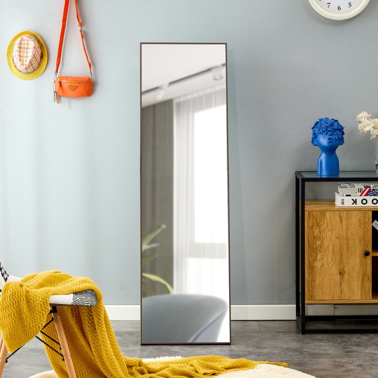 Rectangular Full Body Mirror with Bracket, Modern Hanging Makeup Wall ...