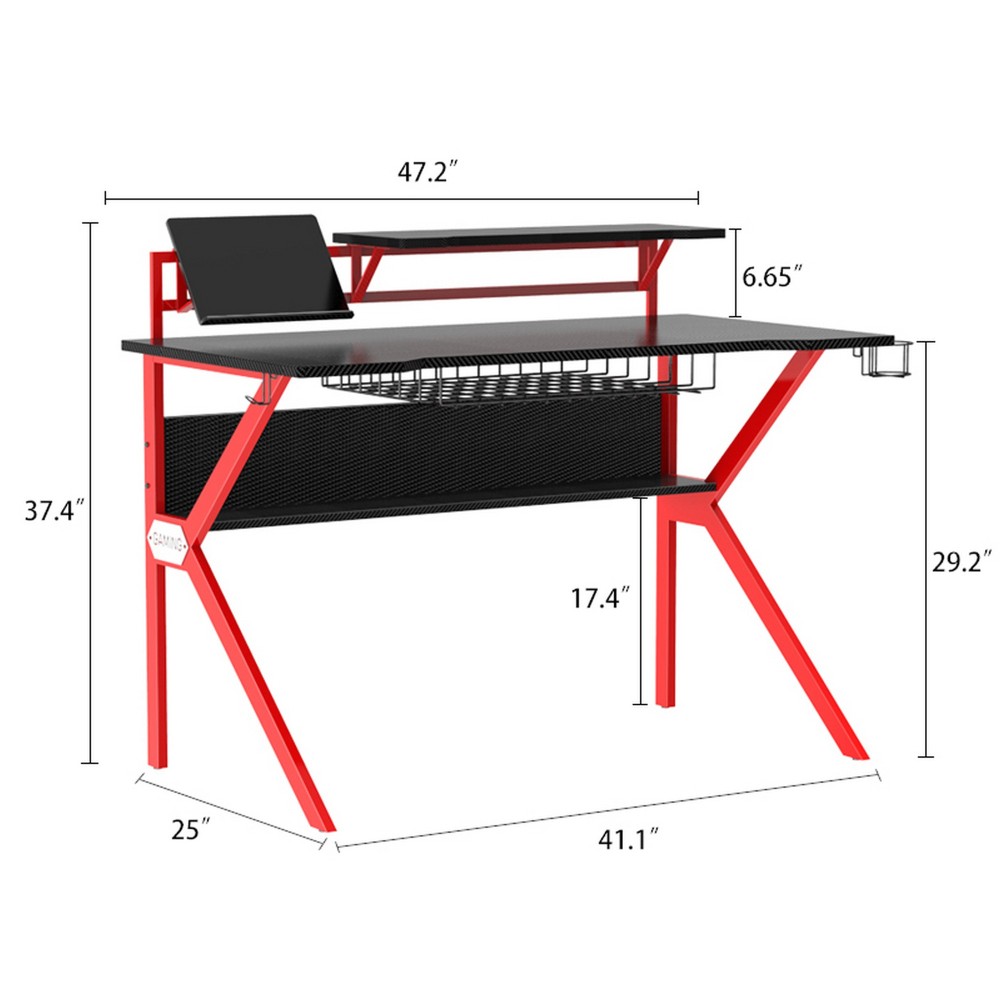 Rectangular Gaming Desk with Metal Frame, Computer Desk with K-Shaped ...