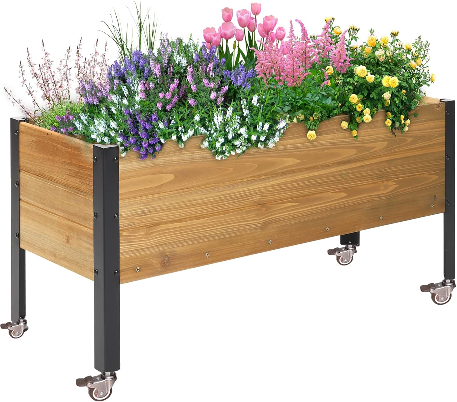 Rectangular Garden Planter Box with Wheel Raised Garden Bed Outdoor ...