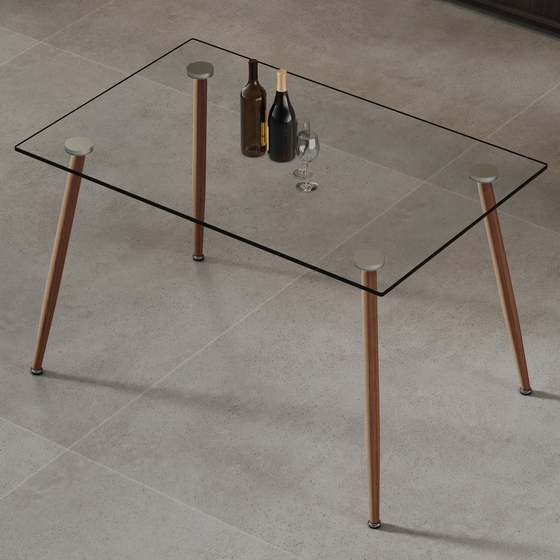 Rectangular Glass Dining Table with 0.31'' Tempered Glass Top and Metal ...