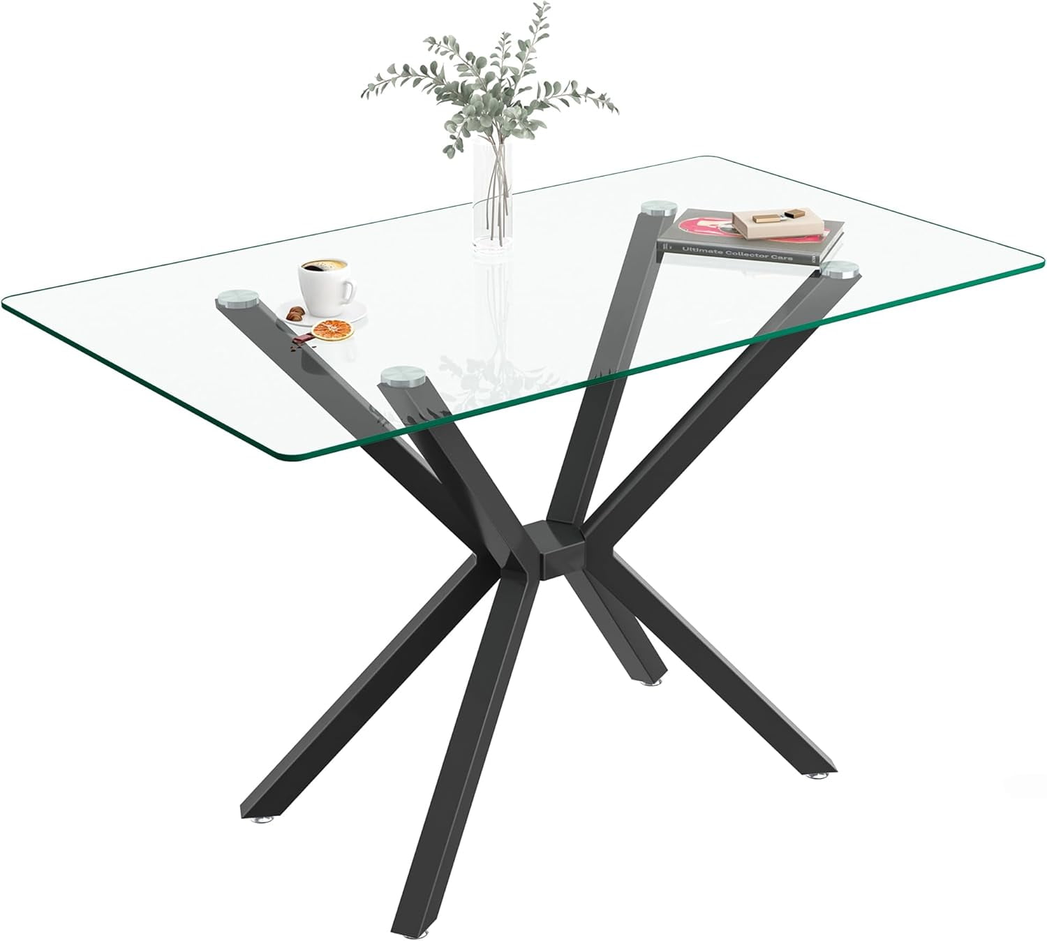 Rectangular Glass Dining Table Modern Kitchen Glass Top Table for 4 ...