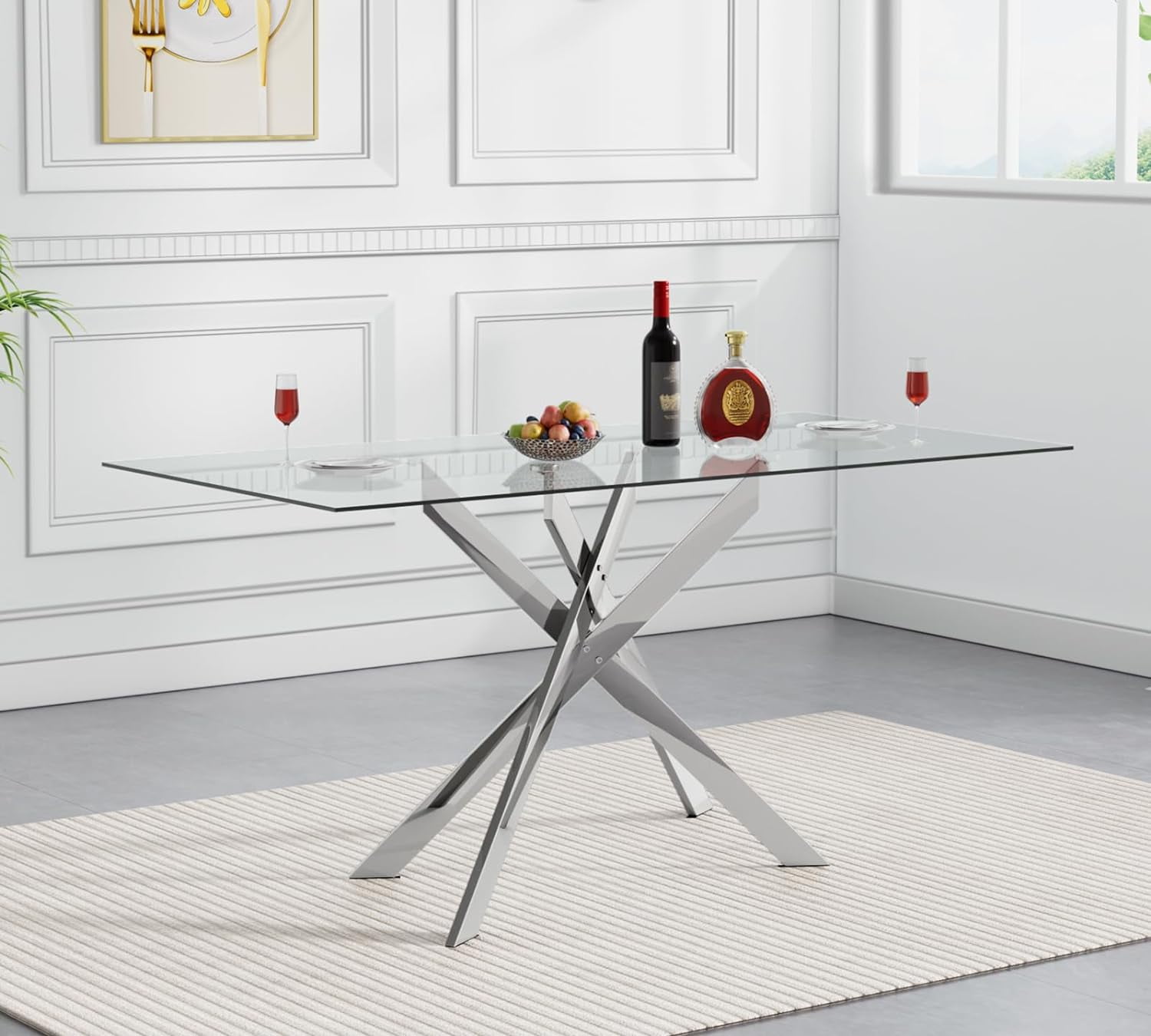 Rectangular Glass Dining Table Modern Kitchen Glass Top Table for 4 ...