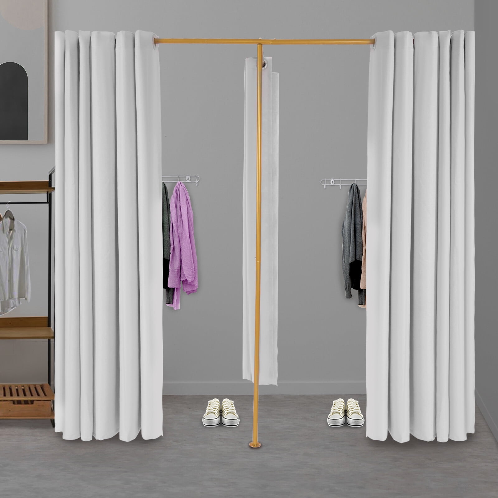 Rectangular Gray Clothes Store Corner Changing Room F-Shaped Double ...