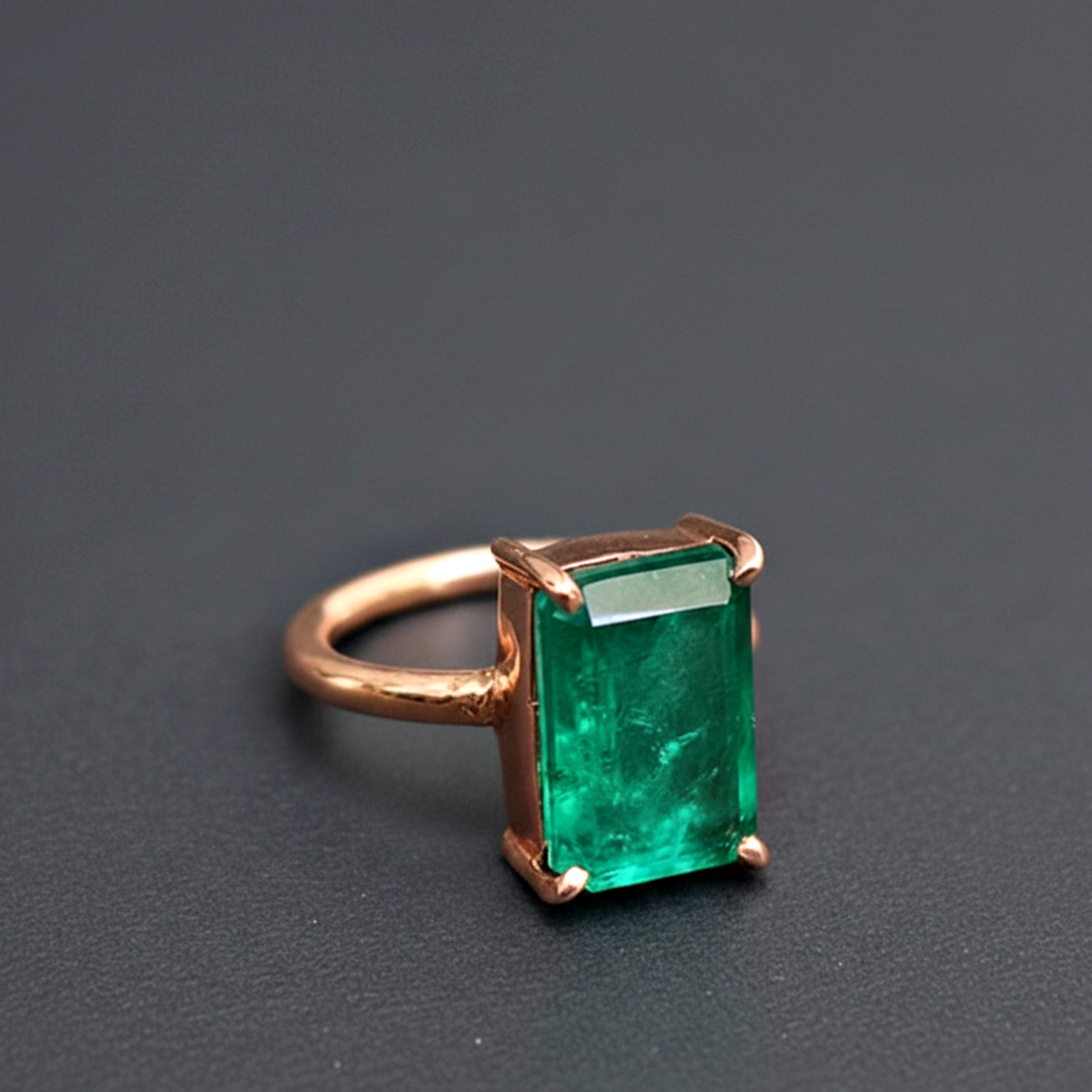 Rectangular Green Emerald Ring, Solid Pure Copper Jewelry, Minimalist ...