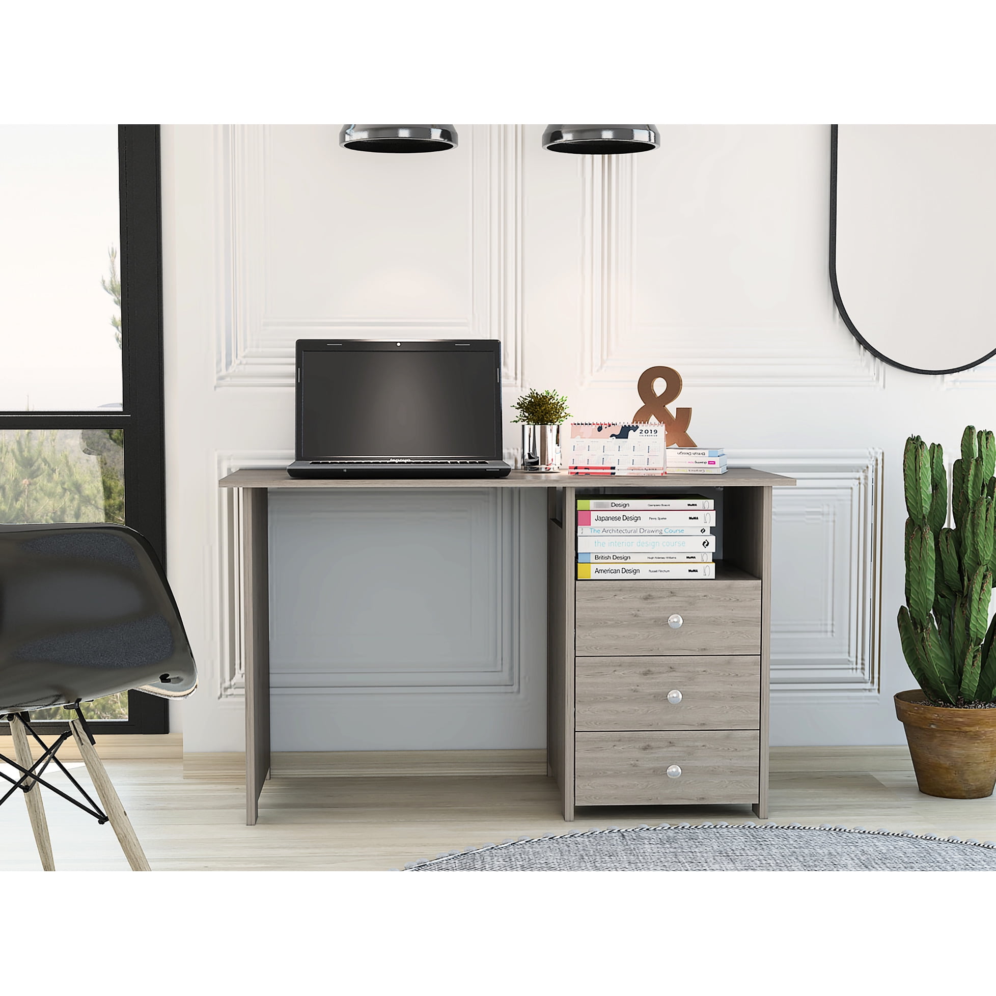 Rectangular Grey Computer Table With Extra Drawer Space Desk Spacious ...