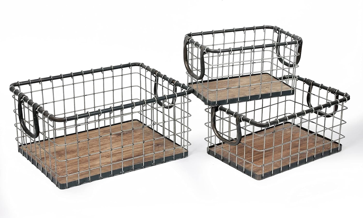 Rectangular Hand Welded Farmhouse Metal Baskets In Set Of 3 with Rustic ...