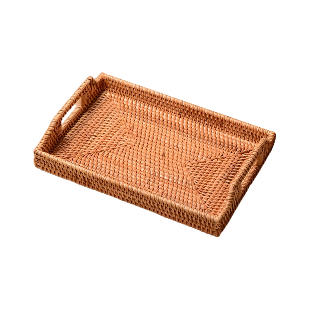 Rectangular Hand-woven Fruit Tray Rattan Bread Storage Basket Serving ...