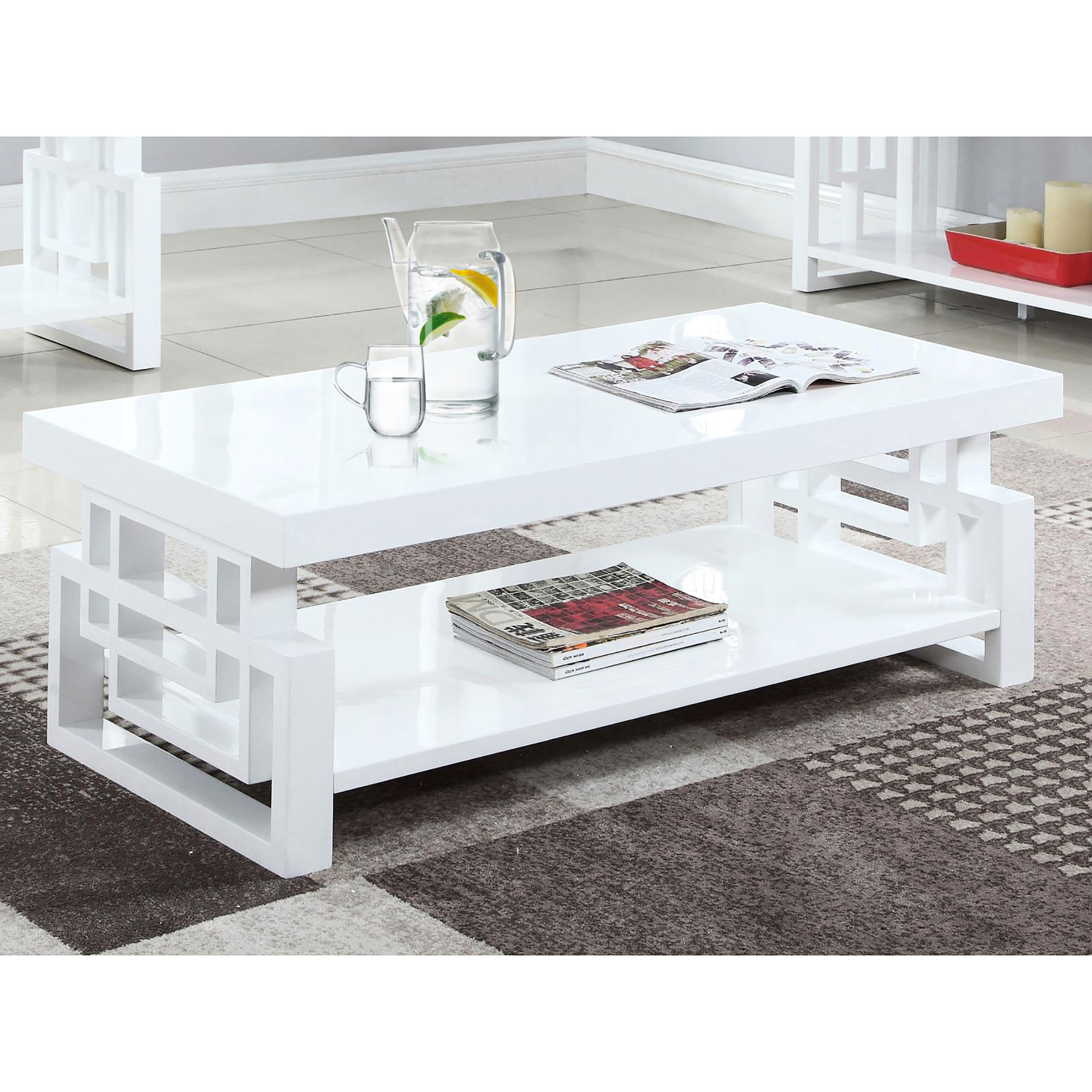 Rectangular High Gloss White Coffee Table For Living Room With ...