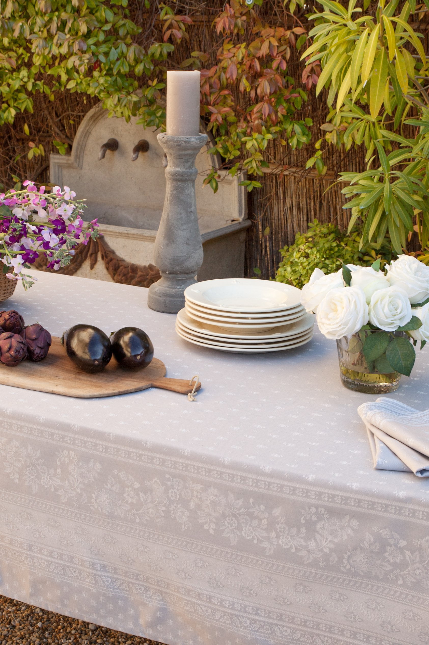 Rectangular Jacquard Gray Tablecloth, 63" x 118", Acrylic Coated, Easy ...