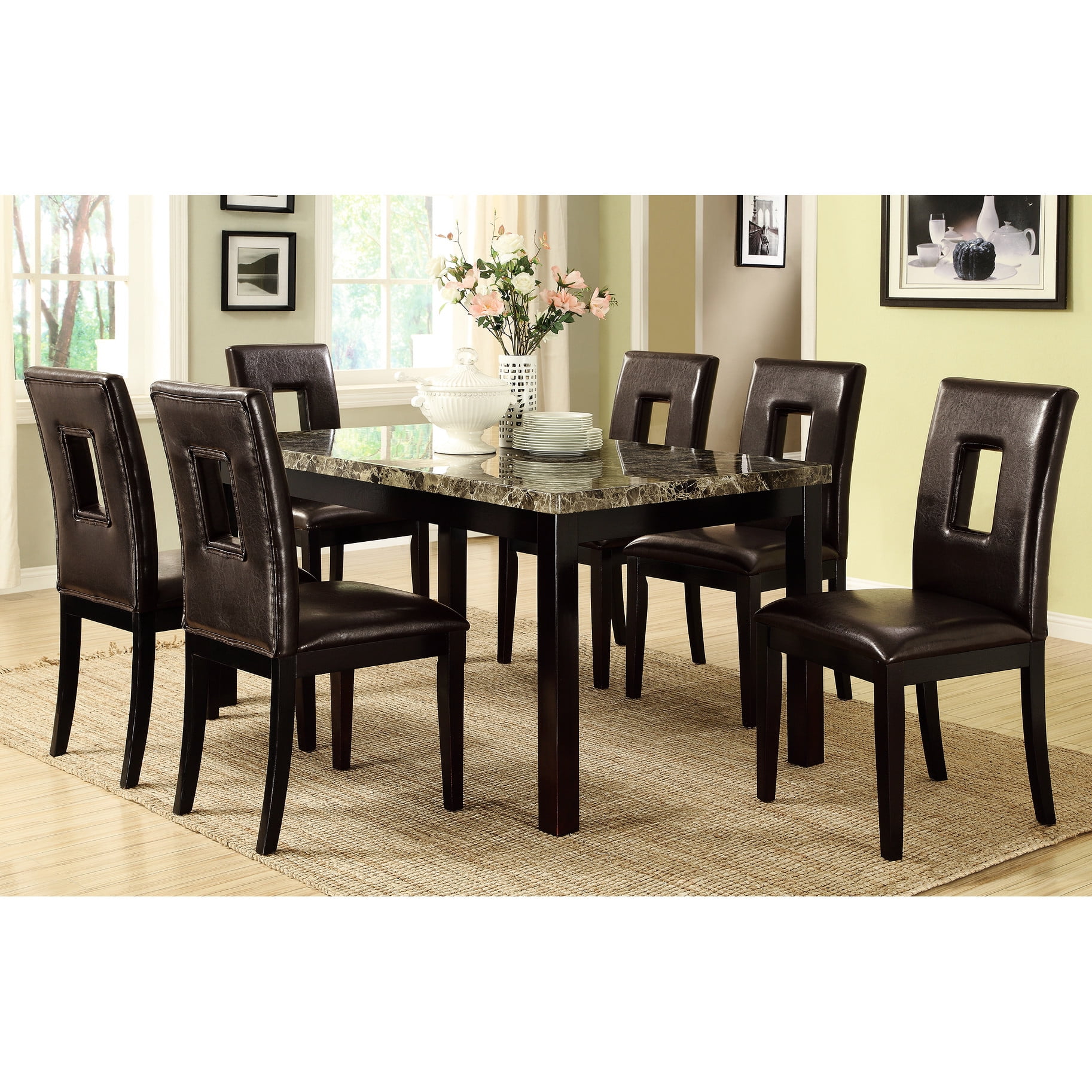 Rectangular Kitchen Dining Table, Faux Marble Surface, Birch Legs ...