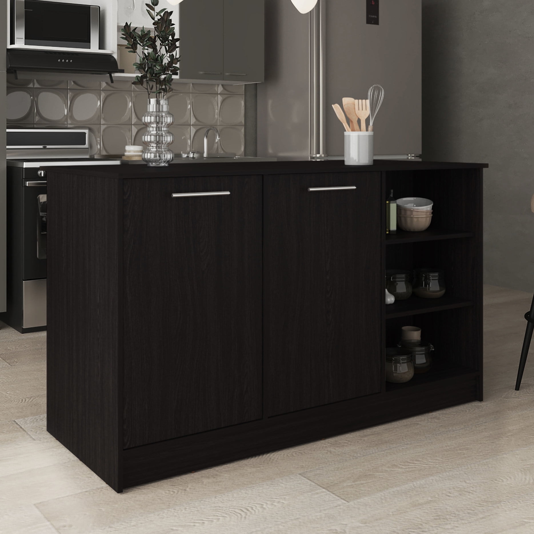 Rectangular Kitchen Island, 26.40 in Depth, 3 Open Shelves | Conceal ...