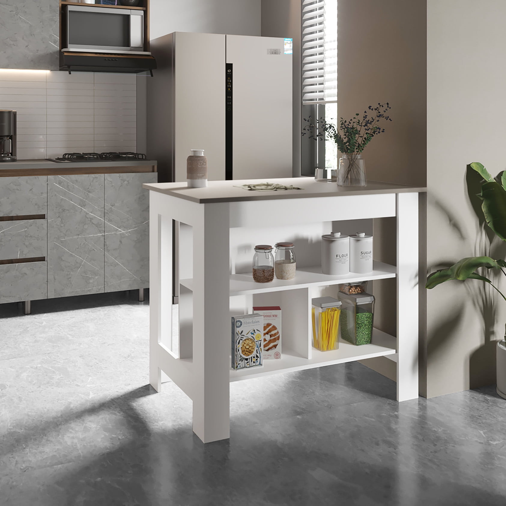 Rectangular Kitchen Island 40" Width, 2-Tier Design | Spacious Storage ...