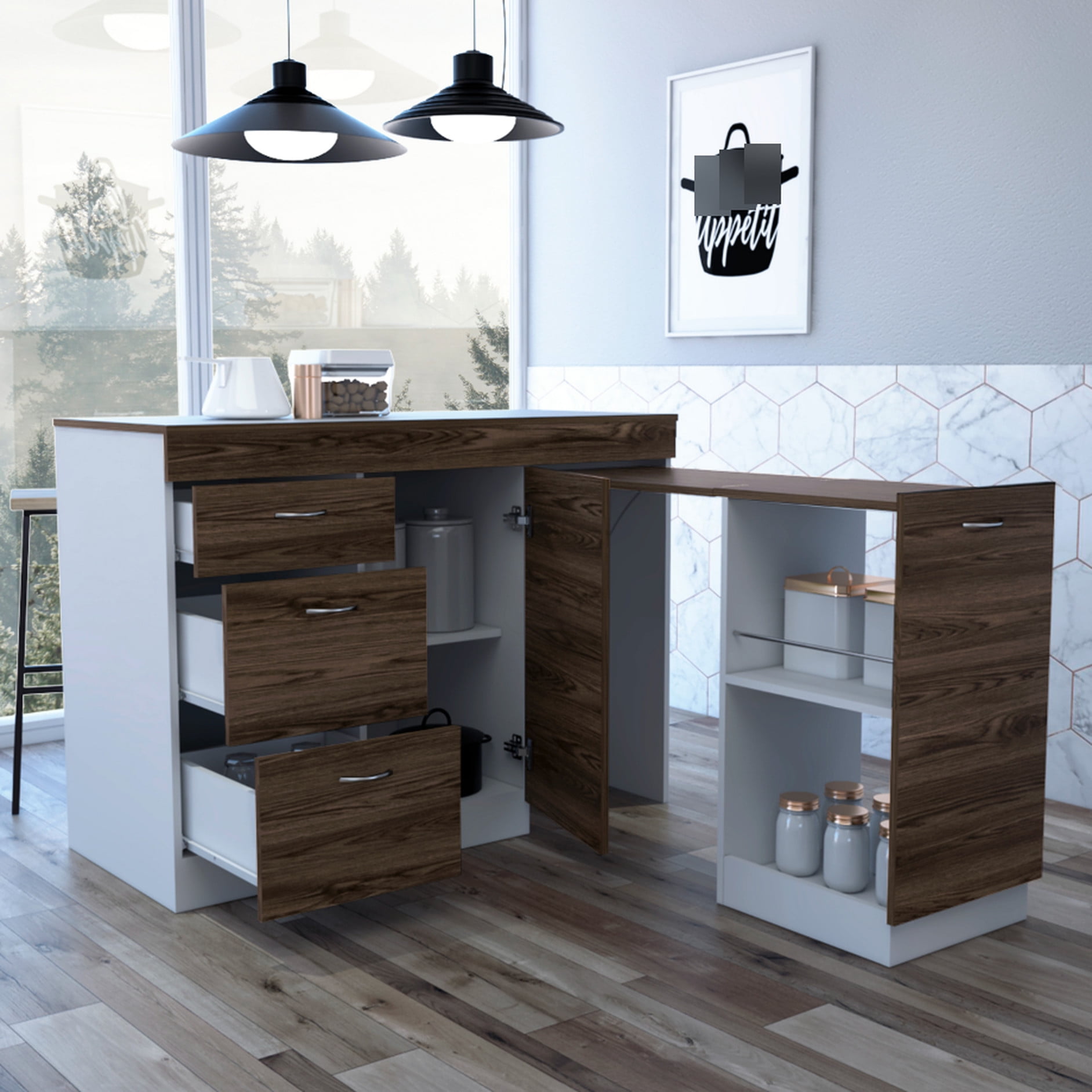 Rectangular Kitchen Island - Expandable Top Surface - 45.80 in Depth ...