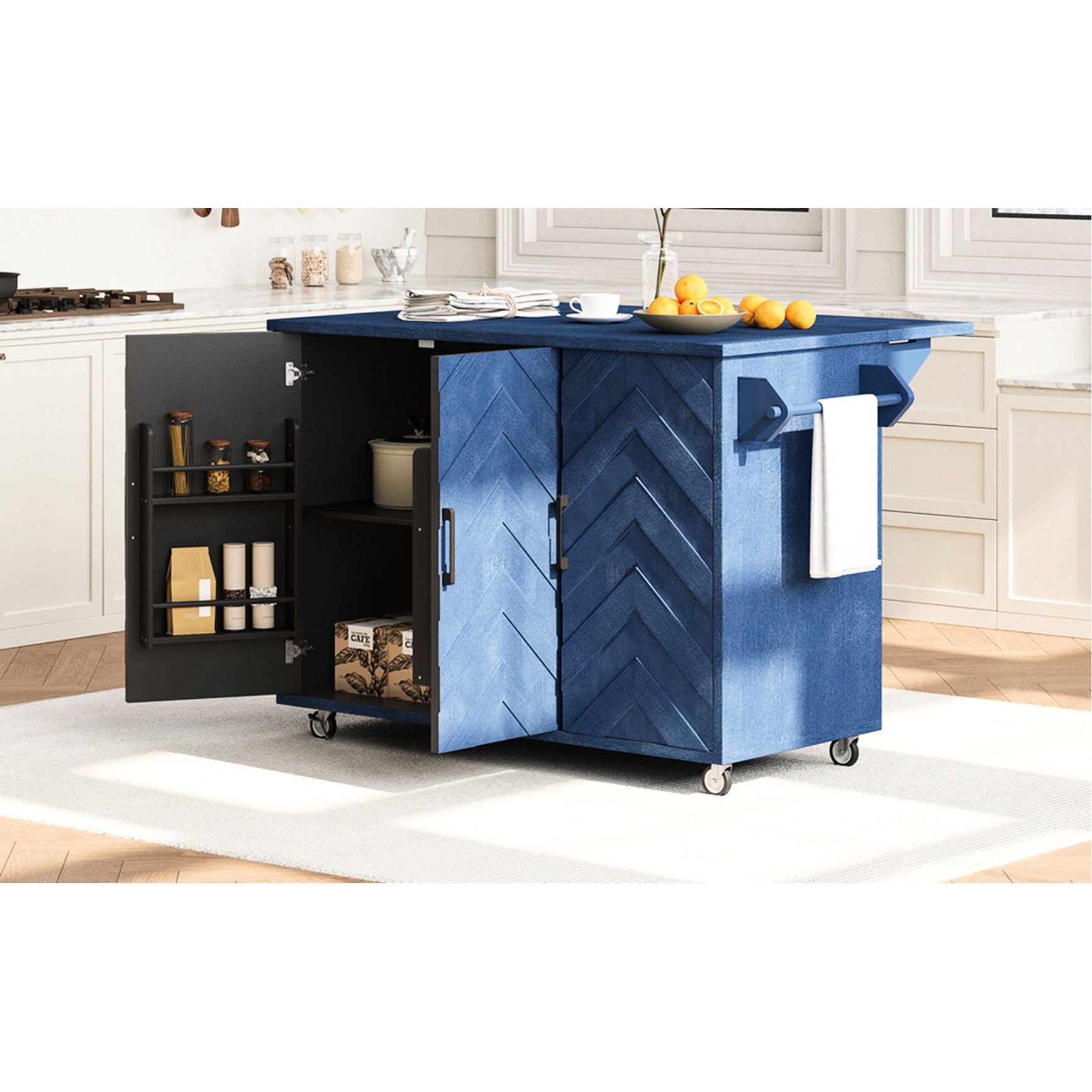 Rectangular Kitchen Island / Medium Width, Pine Wood Feet, Soft-Close ...