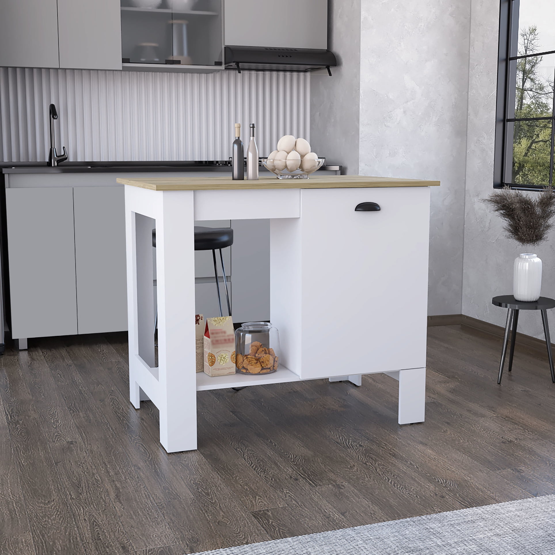 Rectangular Kitchen Island In White / , 40.5"w X 27.5"d, Single Door ...