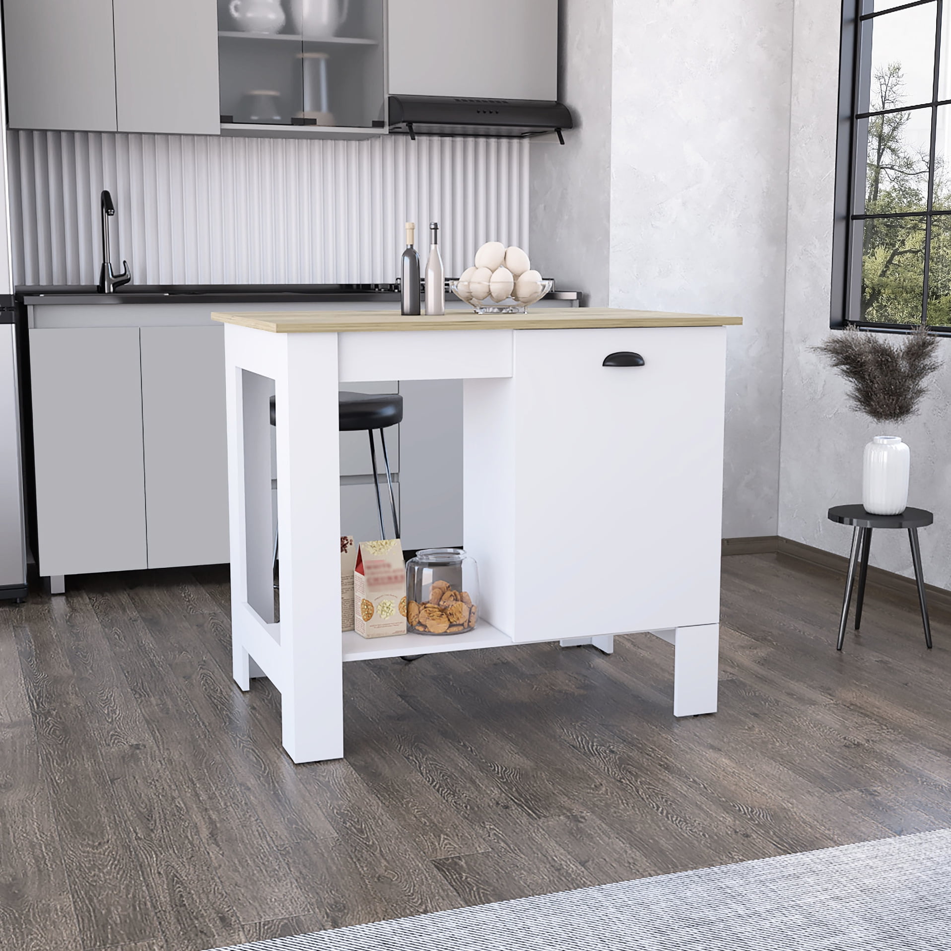 Rectangular Kitchen Island In White / , 41"w X 27.97"d, Single Door ...