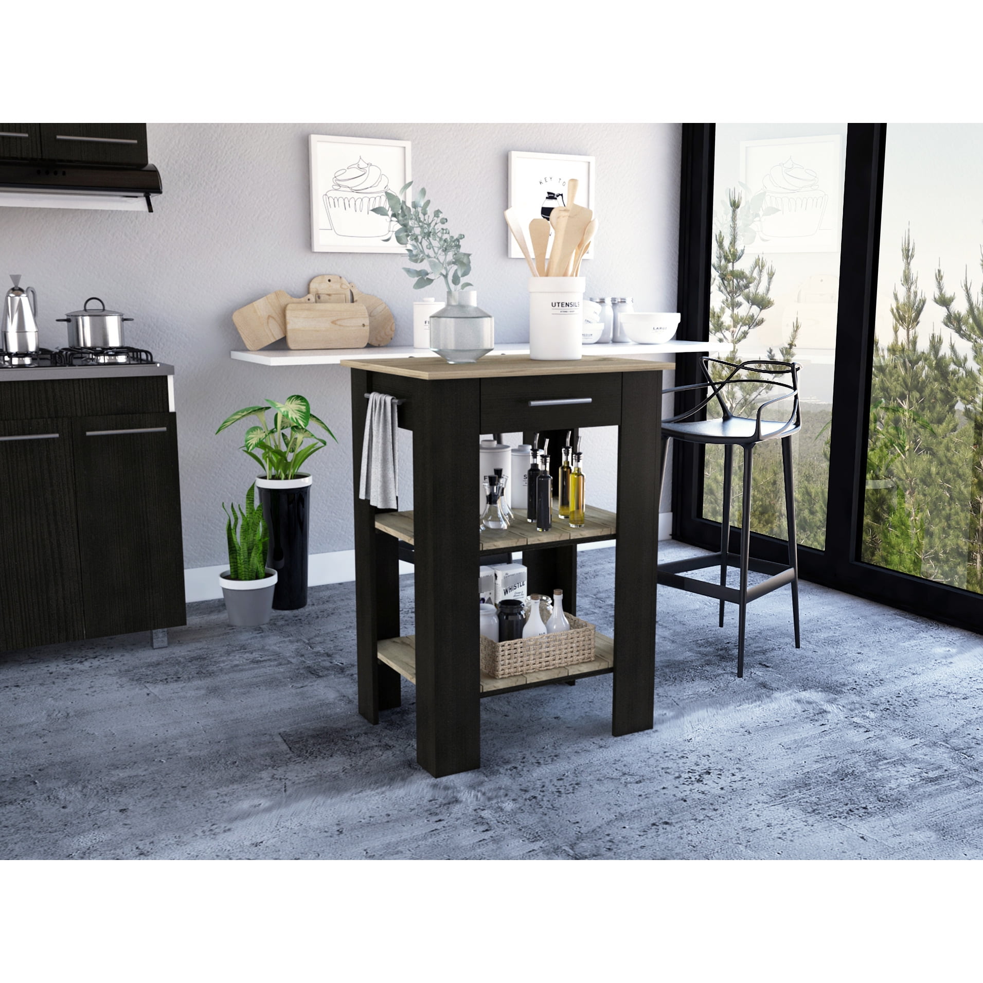 Rectangular Kitchen Island With Build 3 Shelf, Drawer, And Towel Rack ...