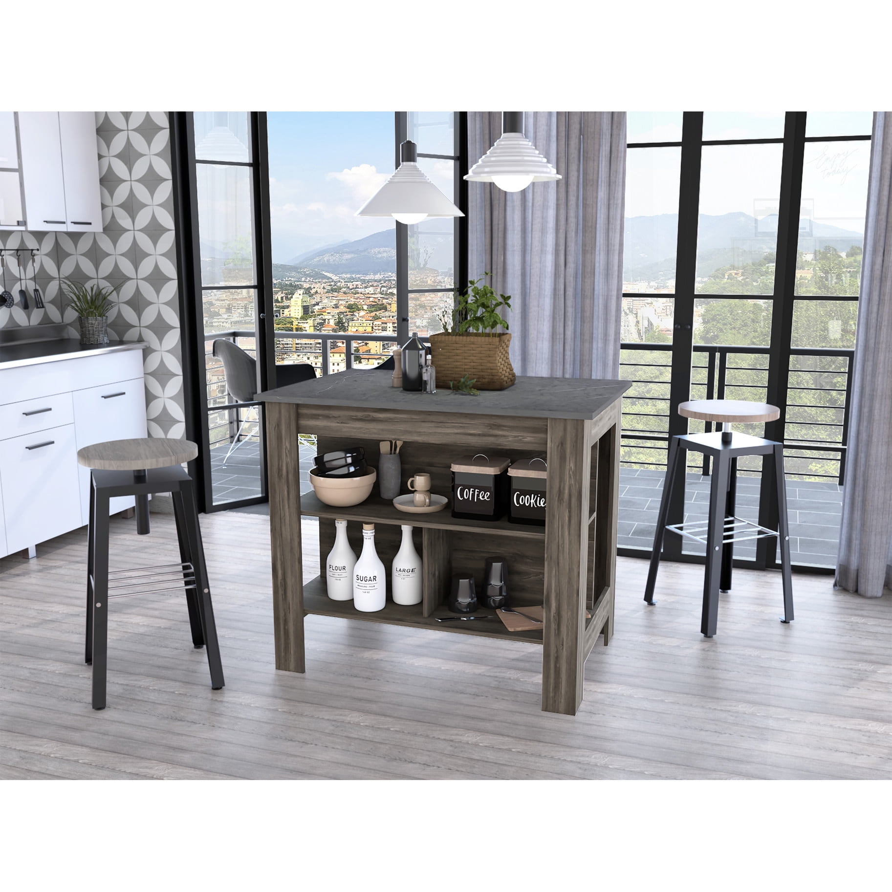 Rectangular Kitchen Island With Filler And Easy Assembly Spacious Three ...