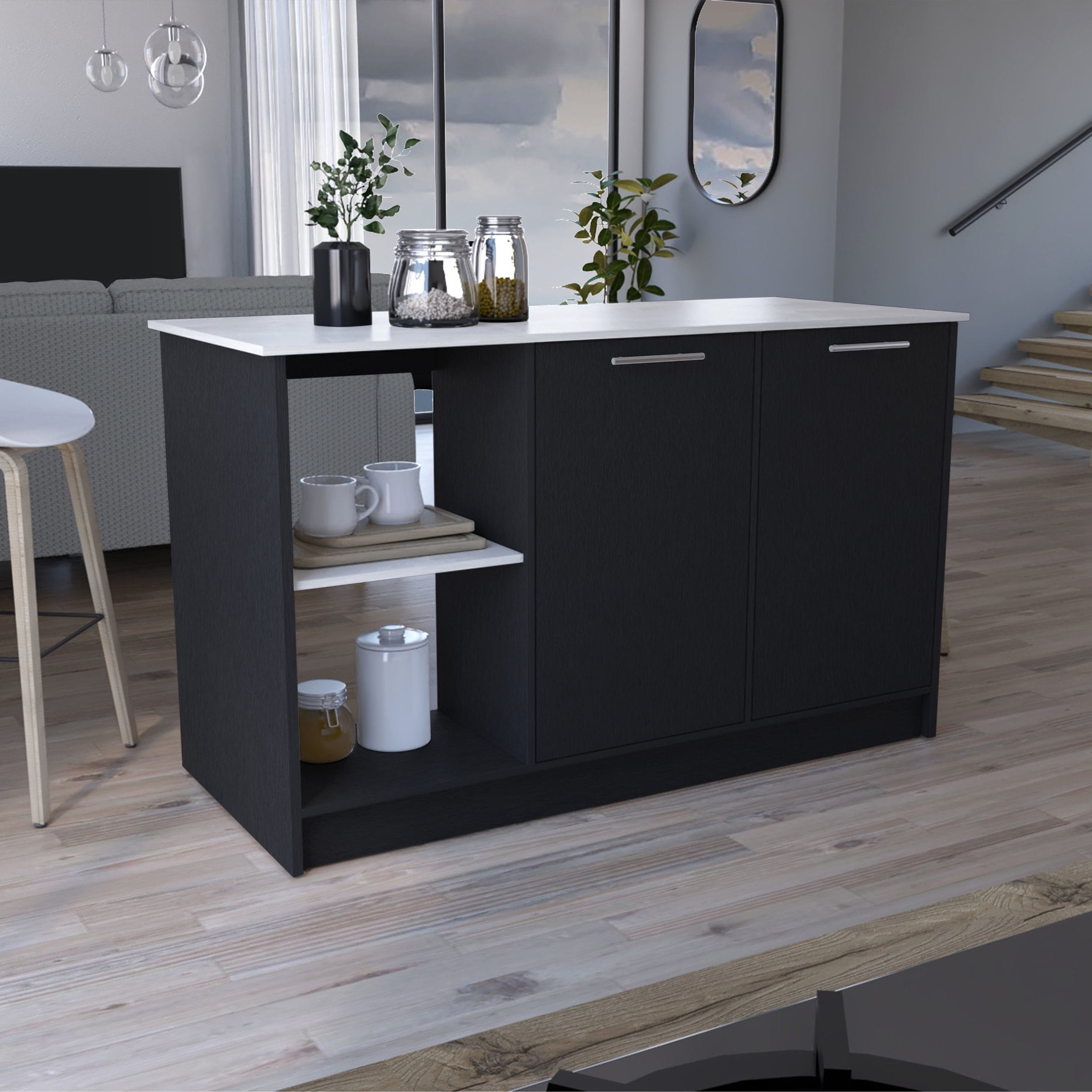 Rectangular Kitchen Island in Black Main Color | Large Workspace for ...