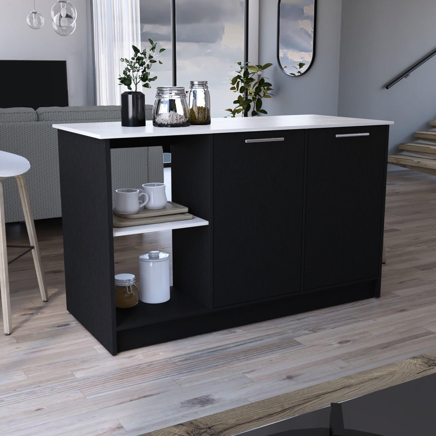 Rectangular Kitchen Island with Double-Door Storage | Extra Work Space ...