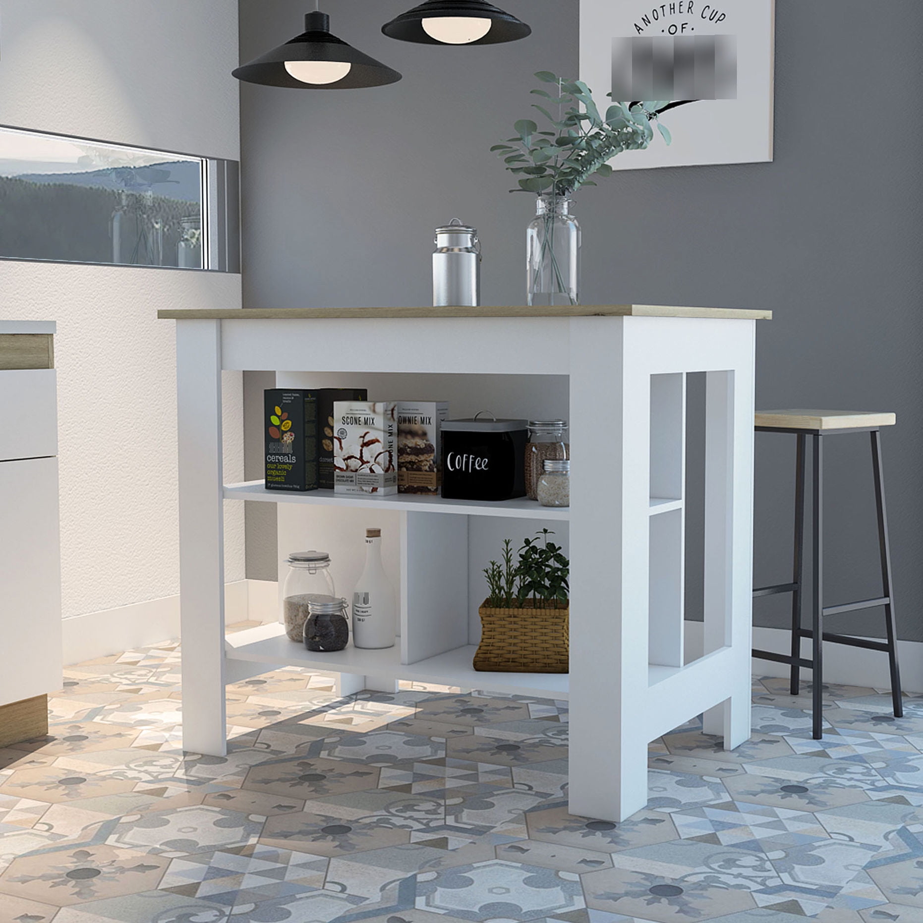Rectangular Kitchen Island with Three Shelves | Good for Dining Room ...