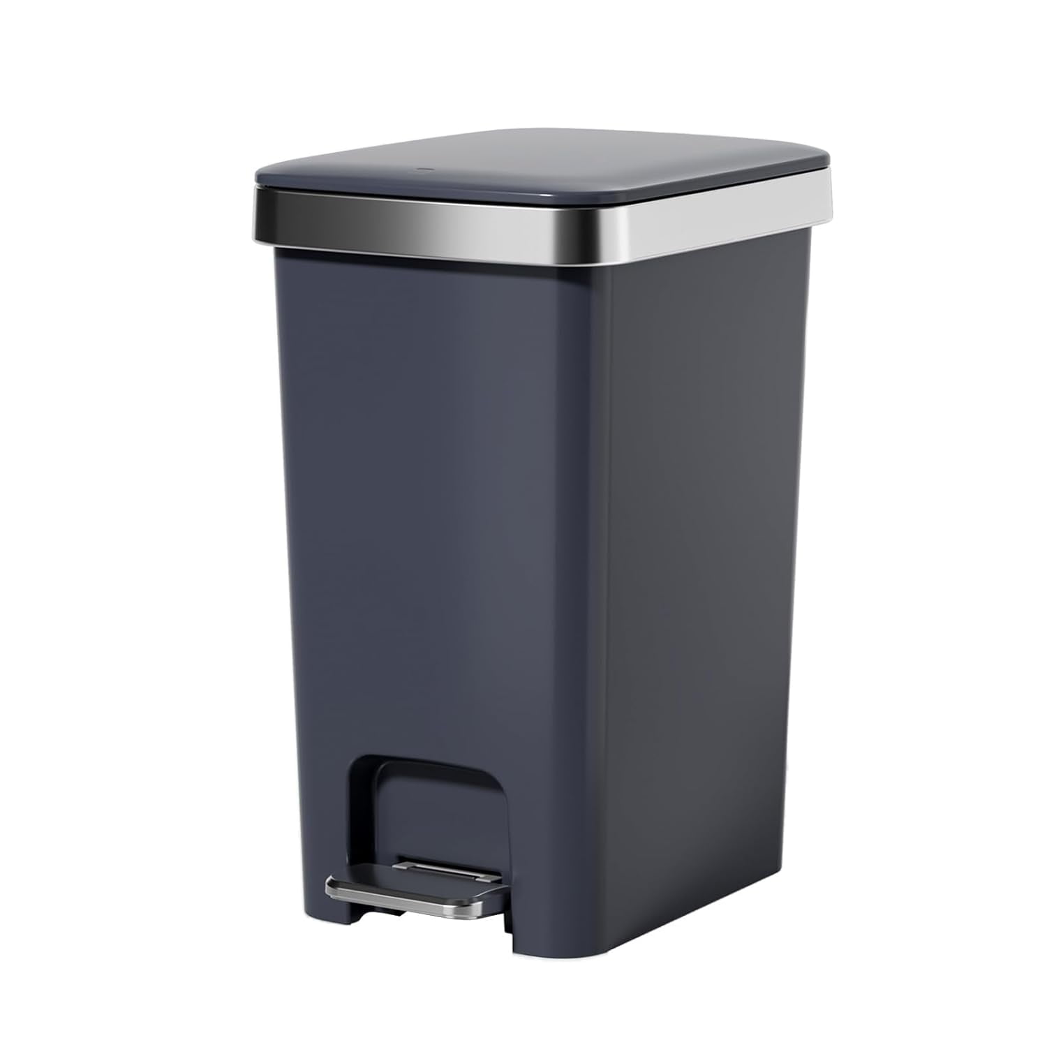 Rectangular Kitchen Step Trash Can with Soft-Close Lid, Gray Plastic ...