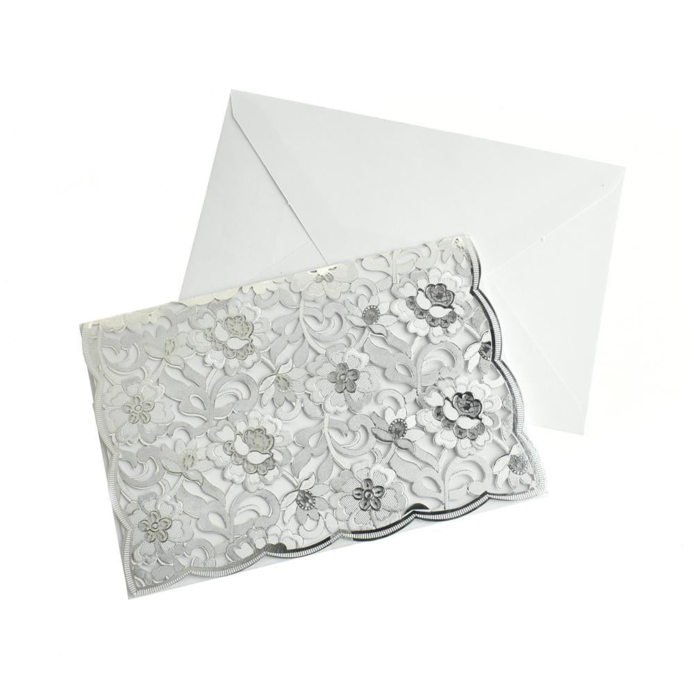 Rectangular Laser Cut Floral Imprint Blank Invitations, 7-1/4 Inch, 8 ...